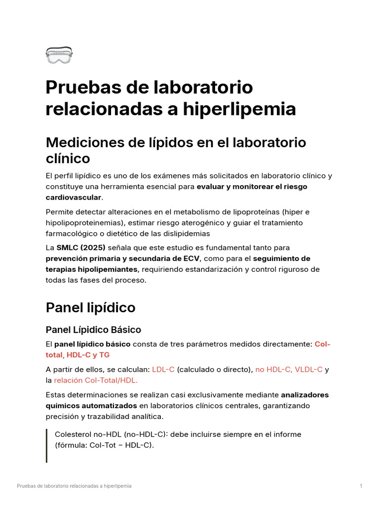 Pruebas de laboratorio para hiperlipemia | PDF | Lipoproteína | Colesterol