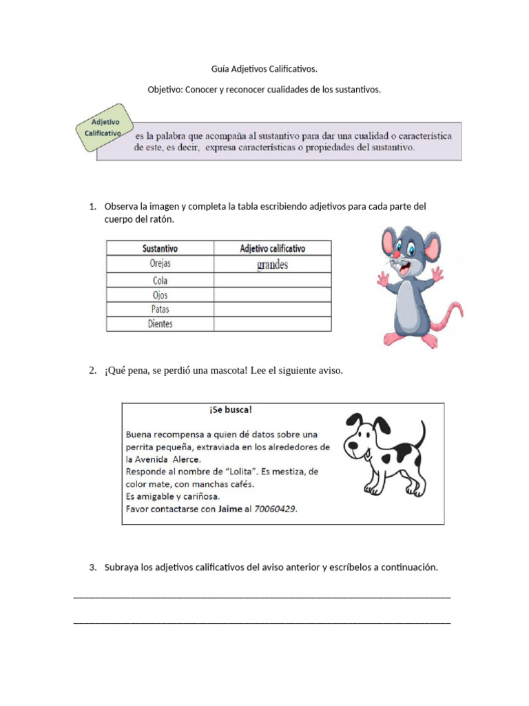 Guía de Adjetivos Calificativos | PDF