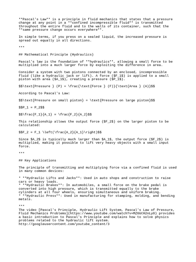 Pascals Law Is A Principle in Flui | PDF