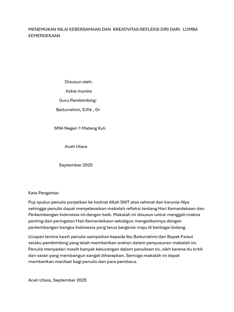 Makalah Refleksi Caca | PDF