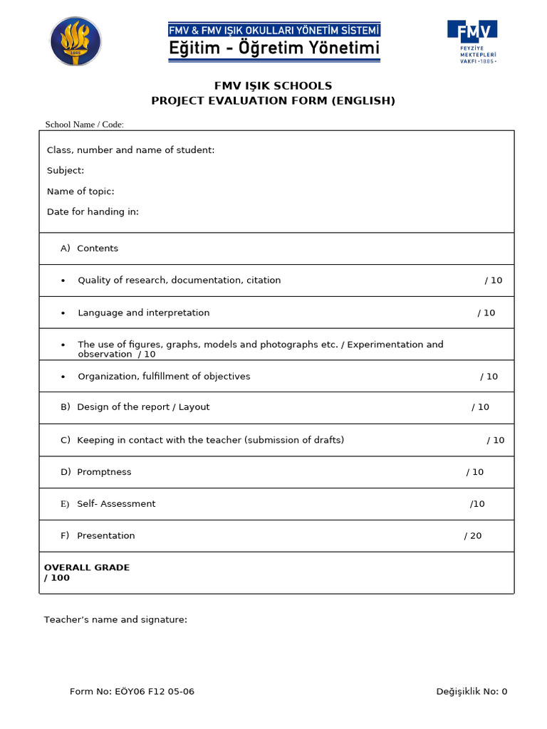 Project Evaluation Form | PDF