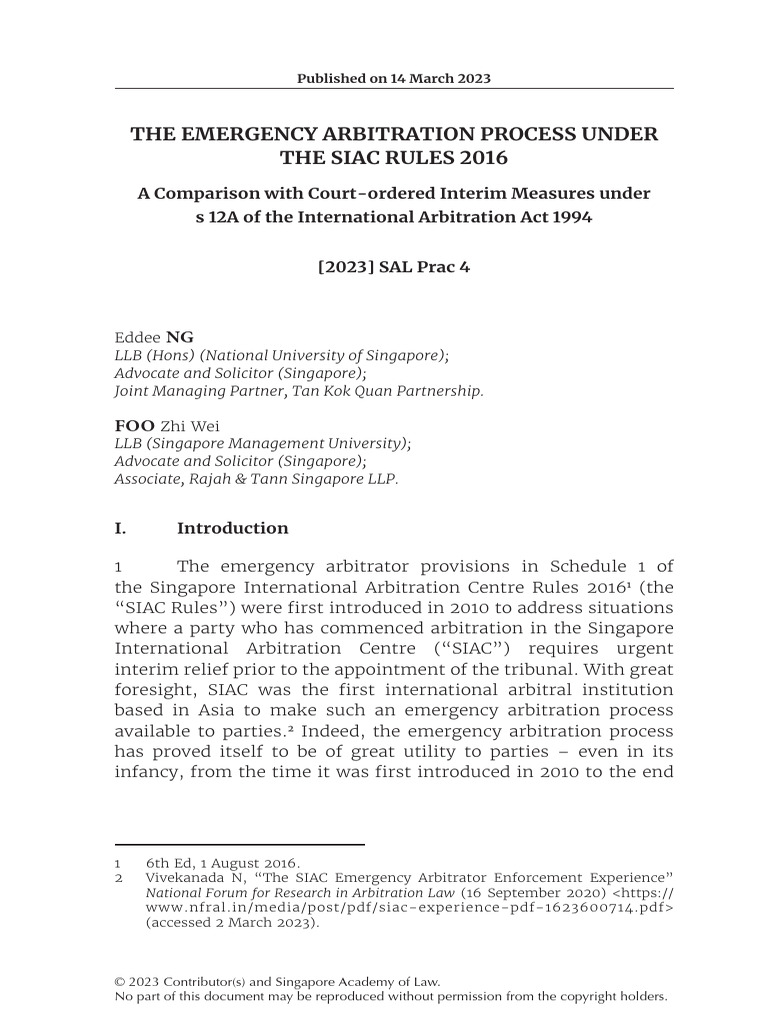 6446 - (2023) SAL Prac 4 - The Emergency Arbitration Process (14 March ...