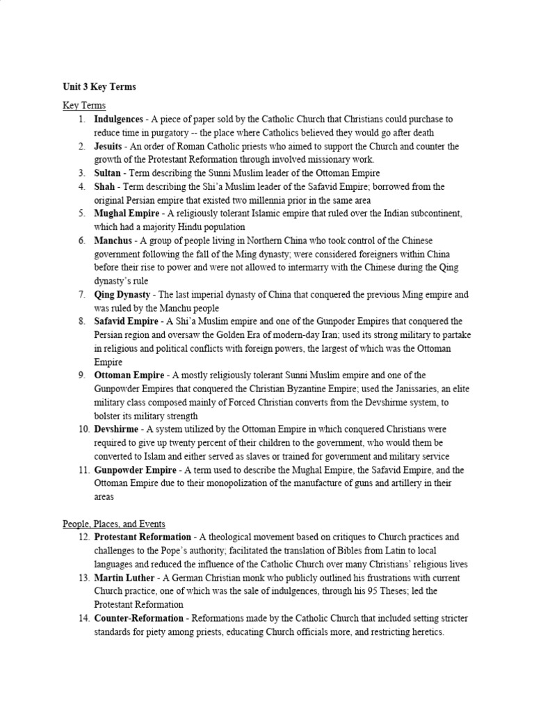 WHAP Key Terms - Unit 3 | PDF | Catholic Church | Ottoman Empire