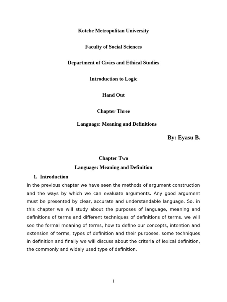 Chapter Three Language, Meaning and Definitions | PDF | Definition ...