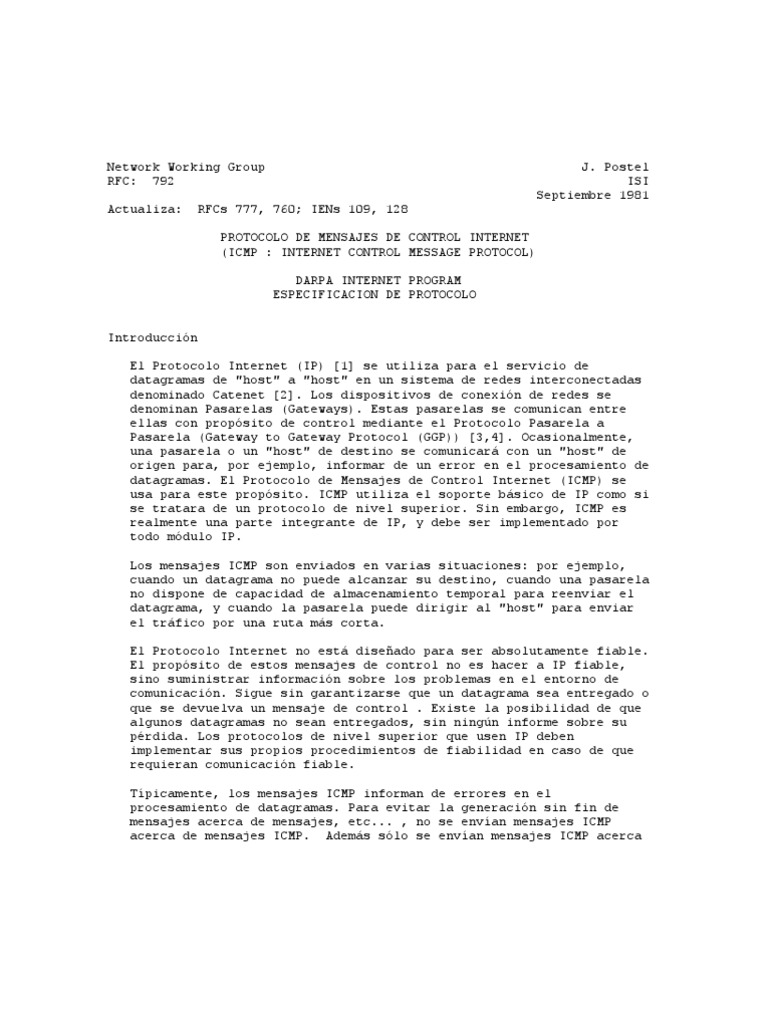 Especificación del Protocolo ICMP | PDF | Protocolos de internet | Edad ...