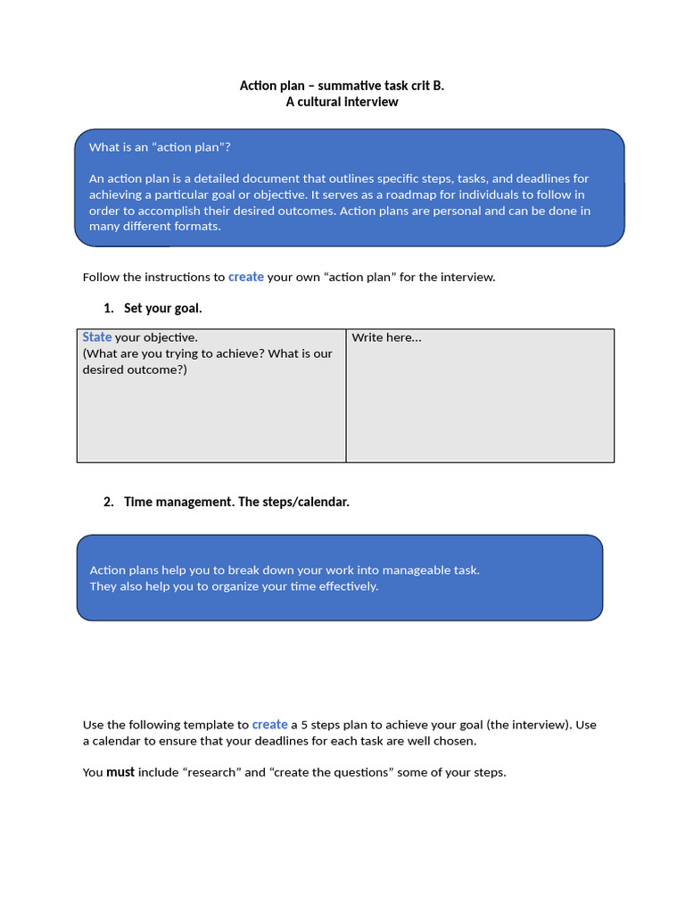 Action Plan For Interview | PDF | Interview