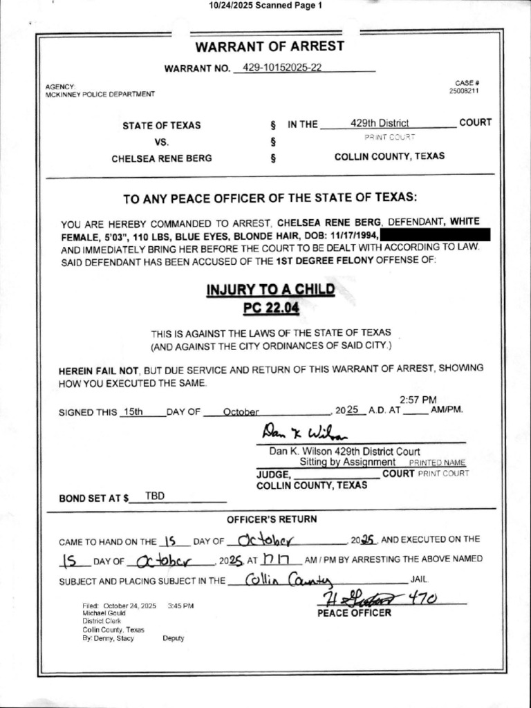 Chelsea Berg Arrest Warrant | PDF