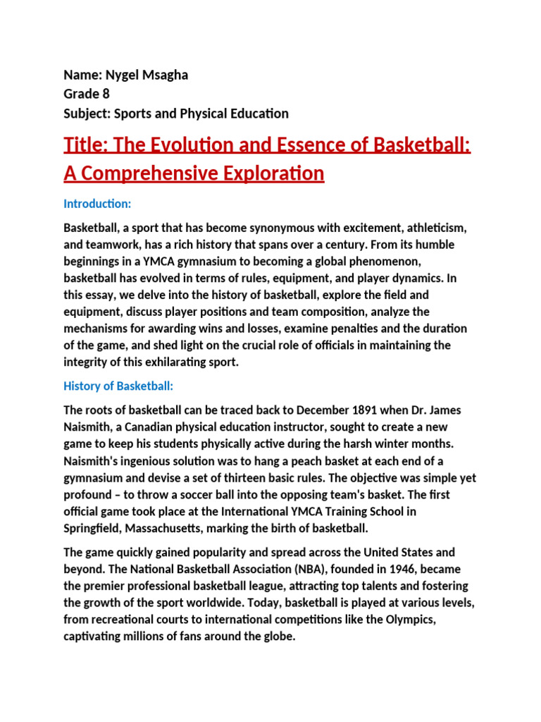Title The Evolution and Essence of Basketball A Comprehensiv | PDF ...