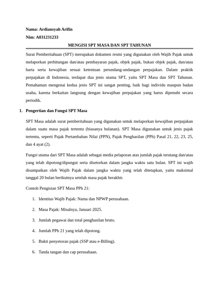 Panduan Lengkap Pengisian SPT Pajak | PDF