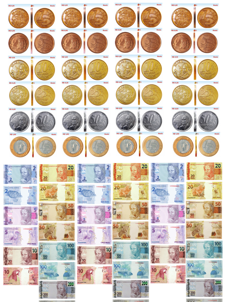 Notas e Moedas para Imprimir | PDF