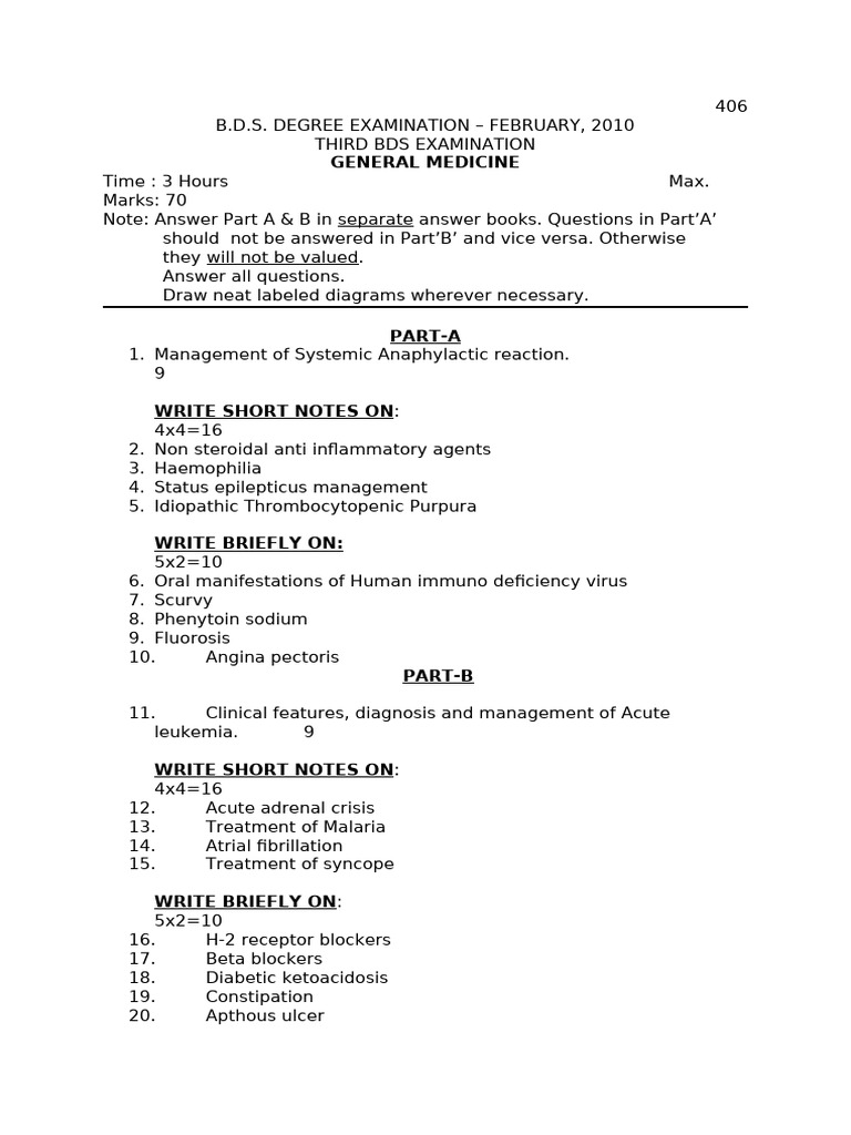BDS Exam Questions: Medicine, Surgery, Pathology | PDF | Dental Degree ...