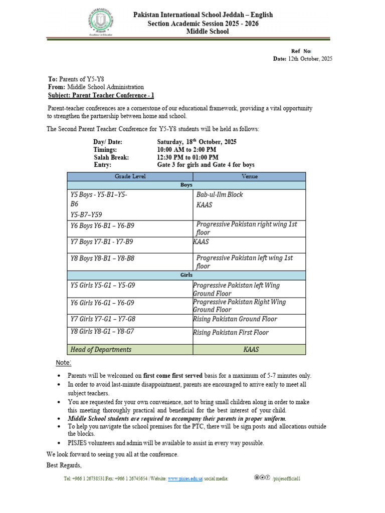 Y5-Y8 Parent Teacher Conference Notice | PDF | Schools | Childhood