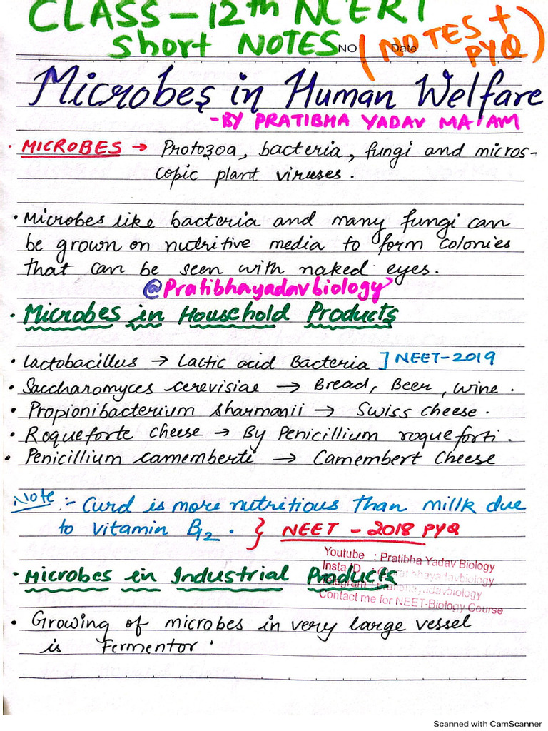 Xii CH 8 Microbes in Human Welfare - Py Mam Ncert Short Notes ...