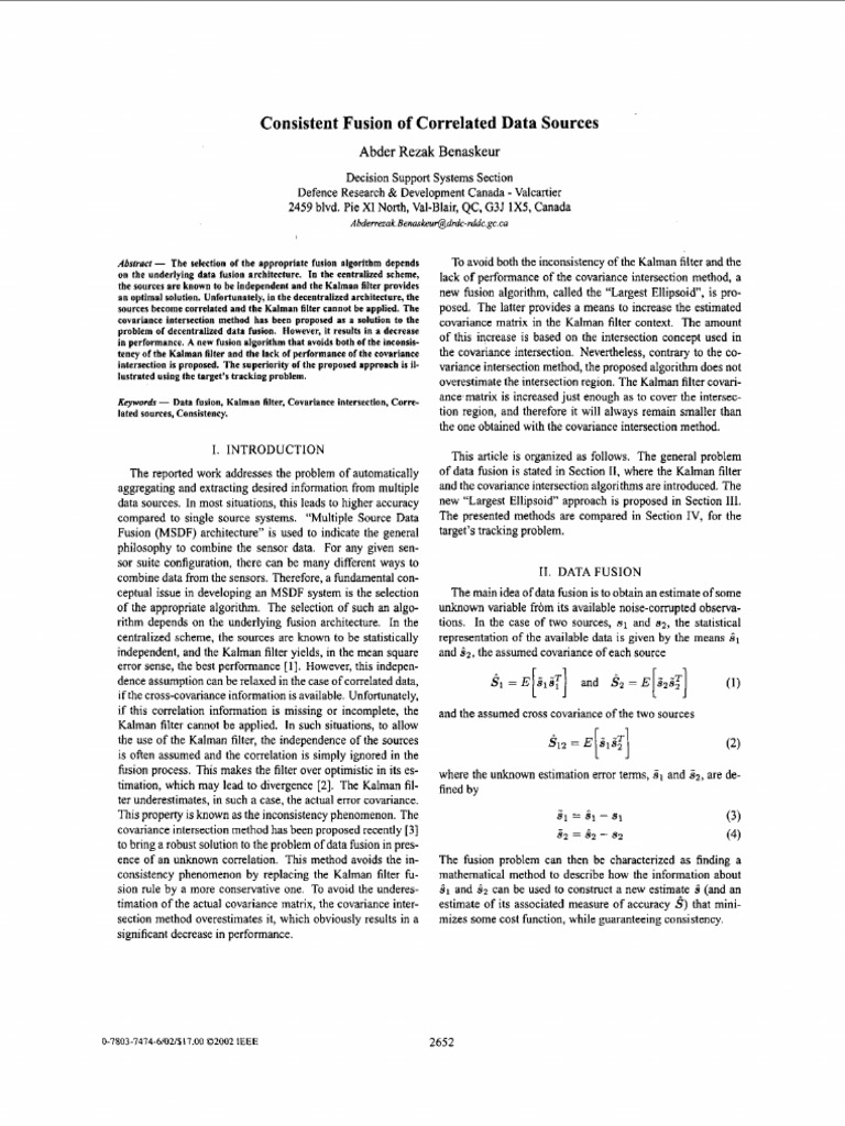 New Data Fusion Algorithm for Correlated Sources | PDF | Kalman Filter ...