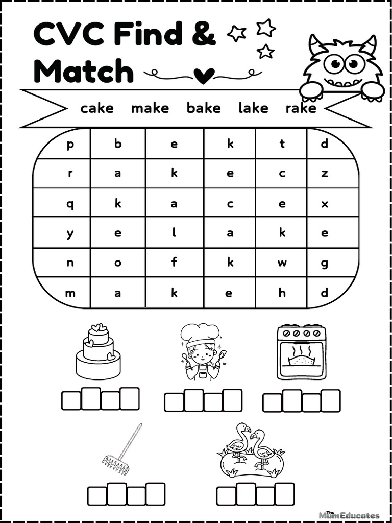 Rhyming Words Worksheets CVC Find and Match | PDF