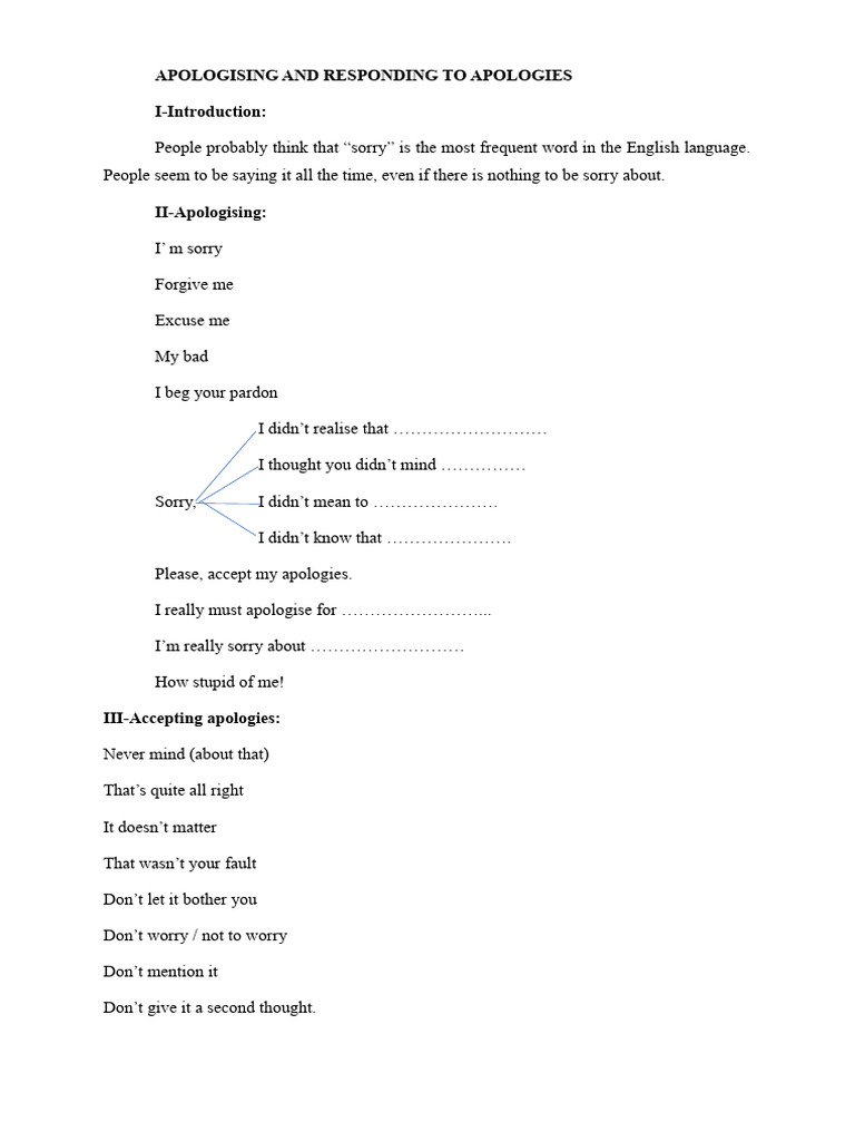 Apologizing and Responses Guide | PDF