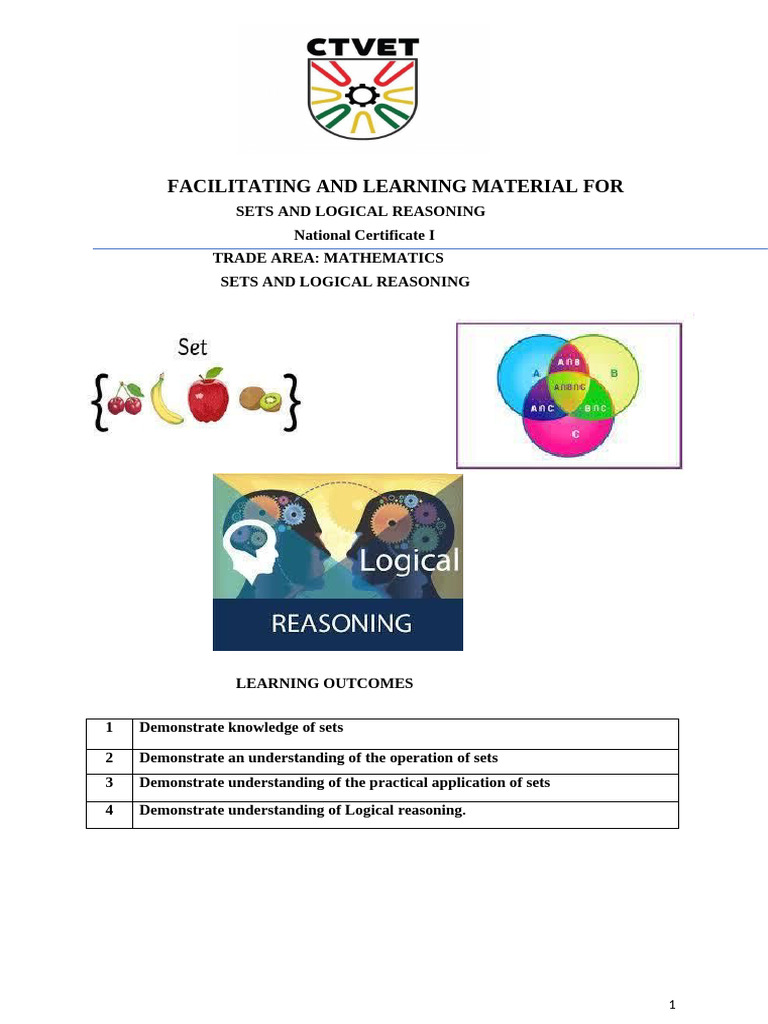 Funit 1 Sets and Logical Reasoninig F 222 | PDF | Set (Mathematics ...