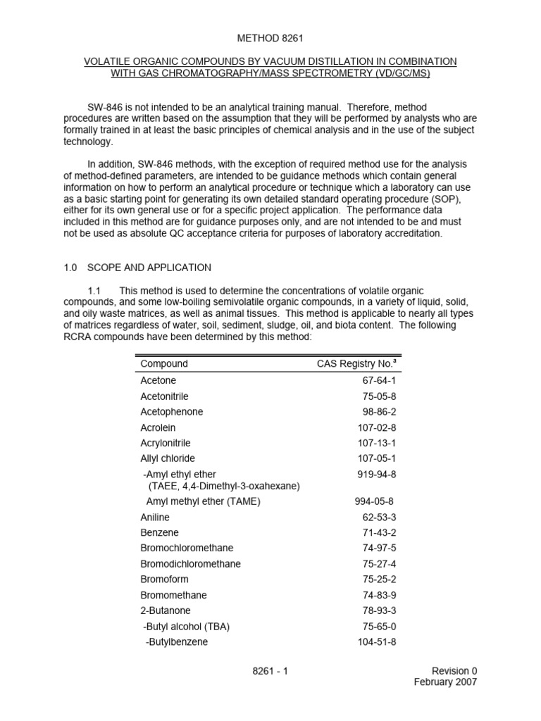VOC Analysis via VD/GC/MS Method 8261 | PDF | Gas Chromatography ...