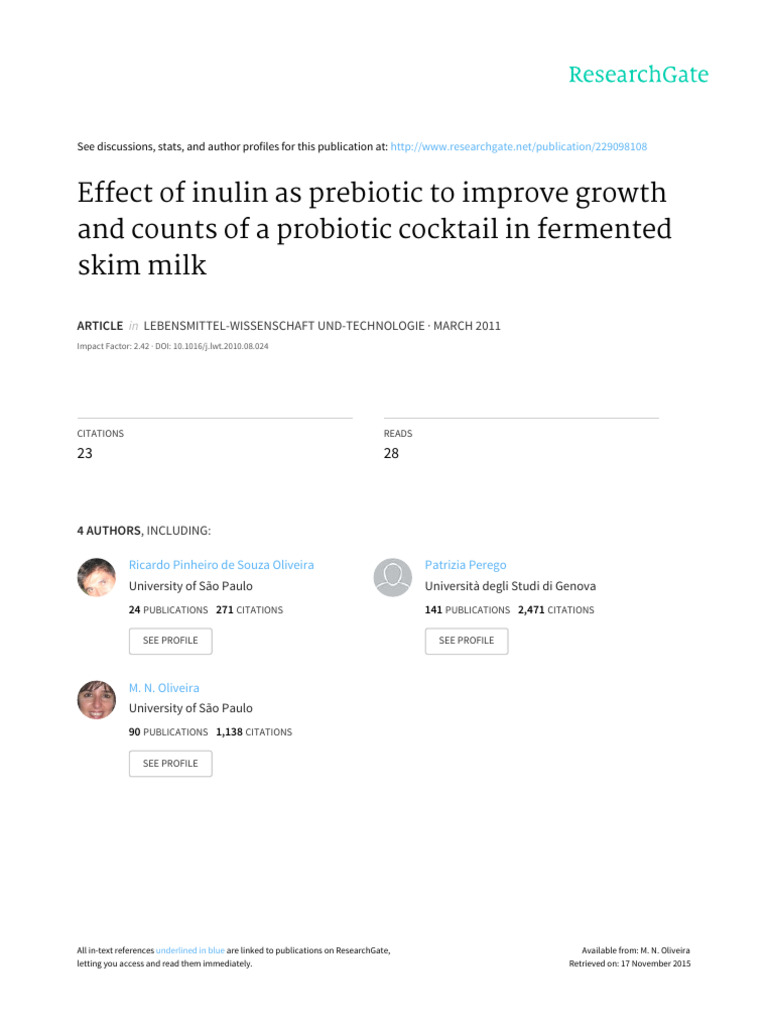 Effect of Inulin As A Prebiotic To Improve Growth and Counts of A ...