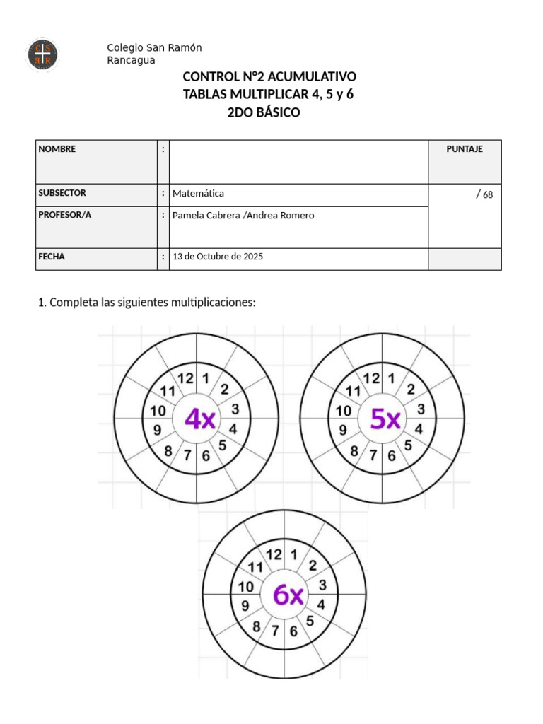 Control Multiplicaciones Clase A Clase 2 | PDF