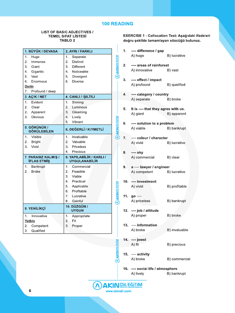 100 Reading Adjective Test 02 | PDF
