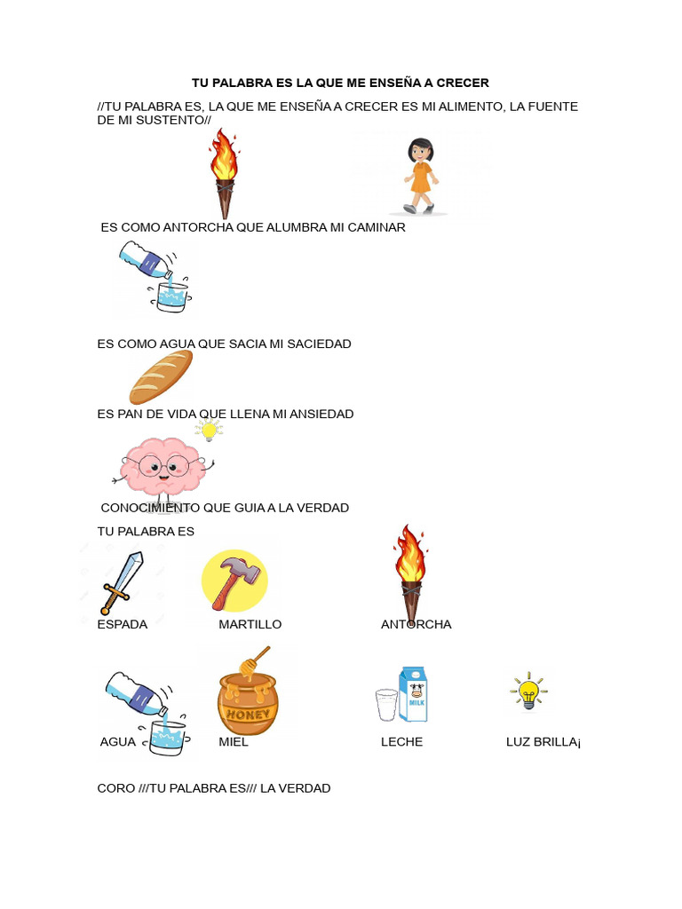 Letra de "Tu Palabra es la que me enseña" | PDF