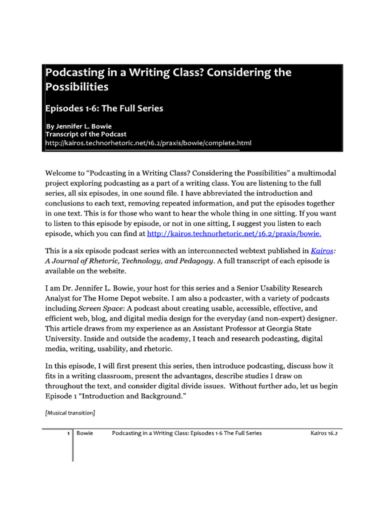 Podcasting in Writing Class | PDF