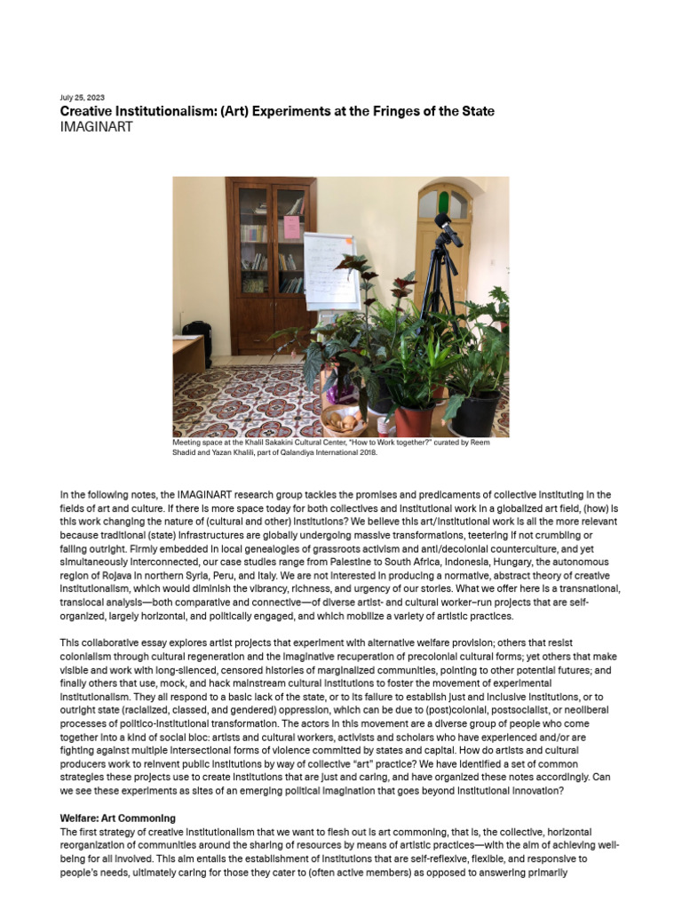 Creative Institutionalism - (Art) Experiments at The Fringes of The ...