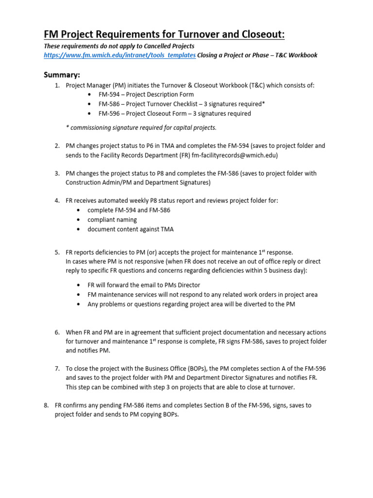 Project Turnover and Closeout Guide | PDF