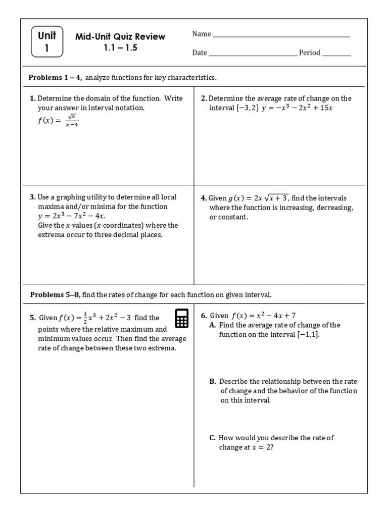 Mid-Unit Quiz Review: Analyzing Functions | PDF | Function (Mathematics ...