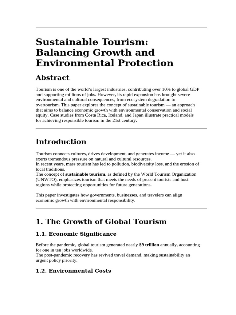 Sustainable Tourism Balancing Growth and Environmental Protection | PDF ...