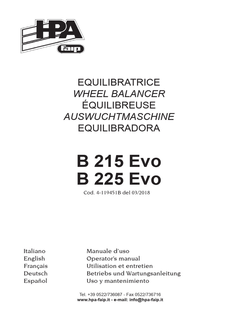 B 215/B 225 Evo Wheel Balancer Manual | PDF | Screw | Electrical Connector