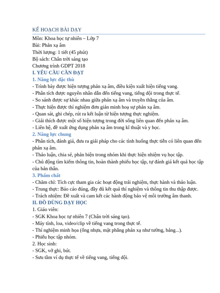 Ke Hoach Bai Day Phan Xa Am | PDF
