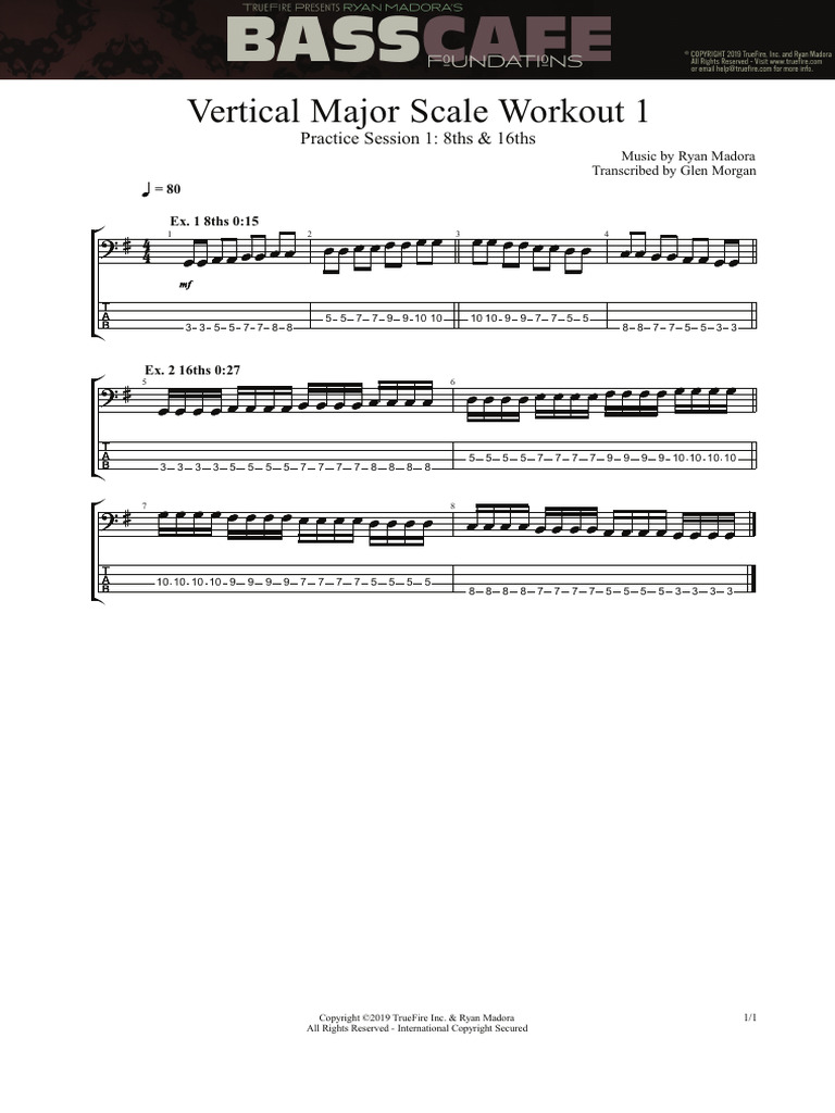 Vertical Major Scale Workout 1 Practice Session 1 - 8ths & 16ths | PDF