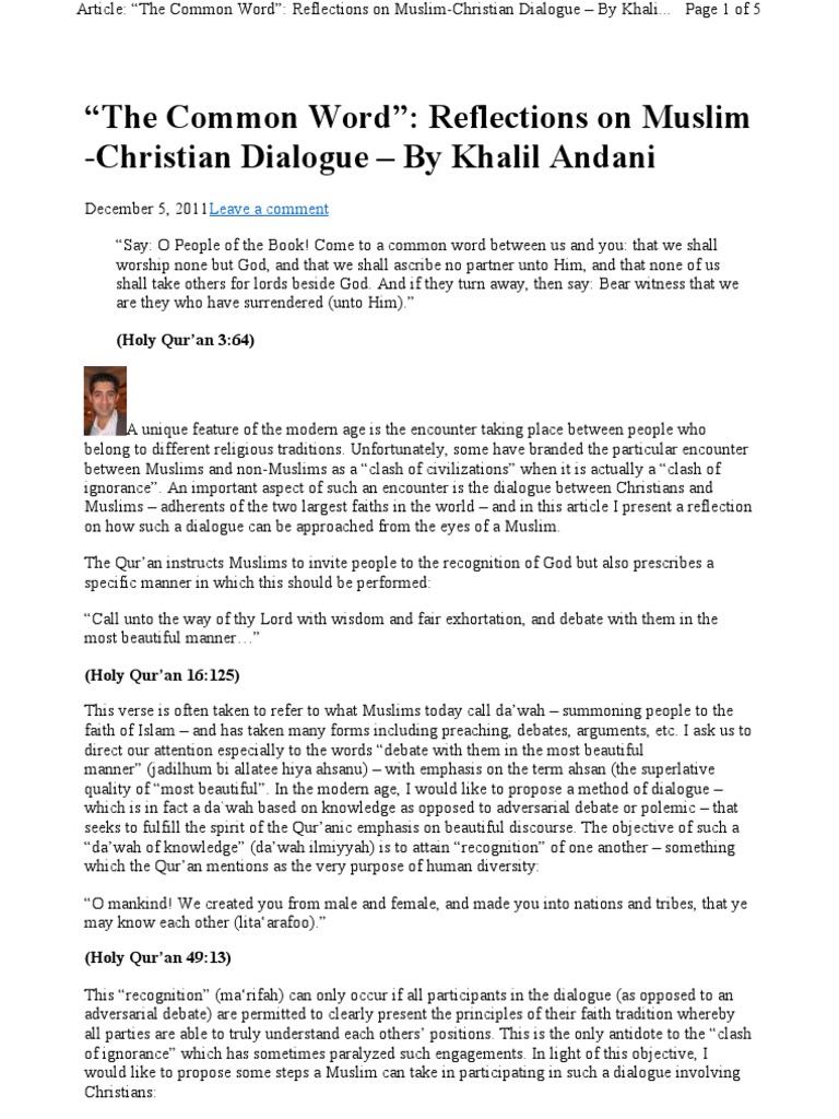 "The Common Word" - Reflections On Muslim-Christian Dialogue - by ...