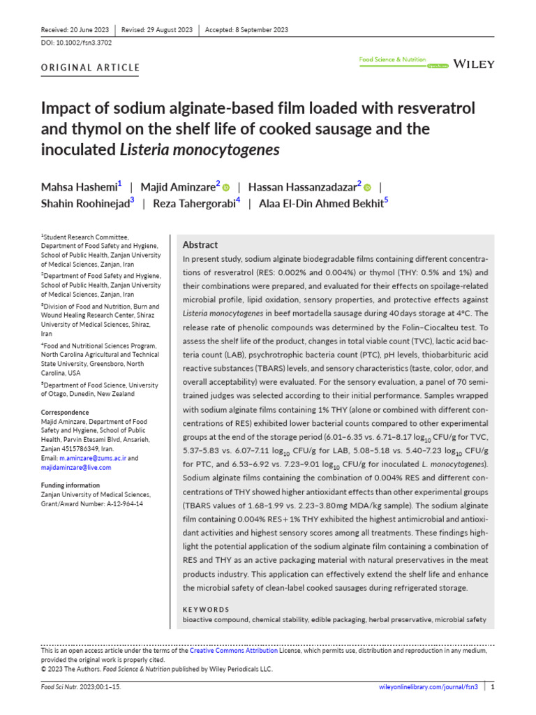 Impact of Sodium Alginate-Based Film Loaded With R | PDF | Cell ...