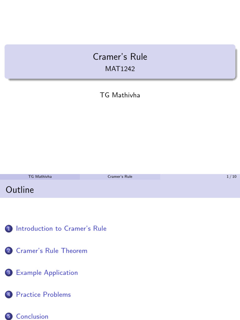 MAT1242-Cramer's Rule | PDF | Determinant | Numerical Analysis