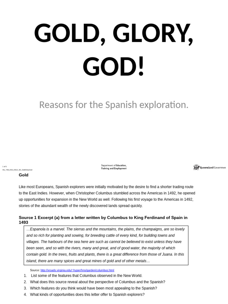 Gold Glory God PPT Extended With Worksheet Q | PDF | Voyages Of ...