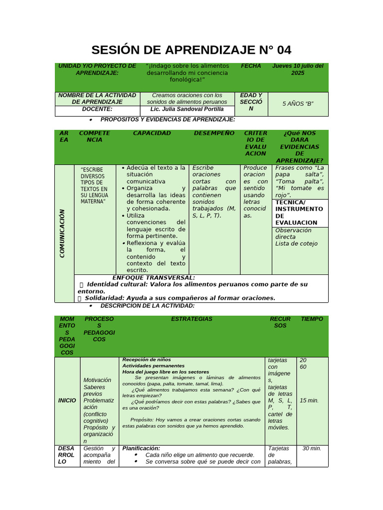 Creamos Oraciones Con Sonidos 3 | PDF | Aprendizaje | Evaluación