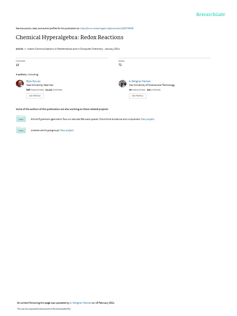 Chemical Hyperalgebra Redox Reaction | PDF | Silver | Redox