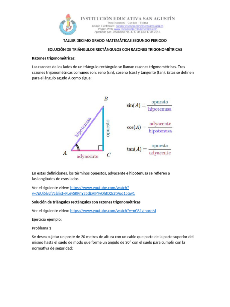 Solución de Triángulos Rectángulos | PDF | Funciones trigonométricas ...