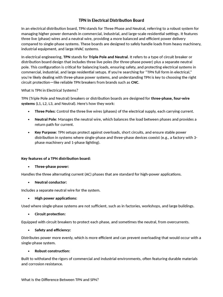 Understanding TPN in Electrical Systems | PDF | Electrical Engineering ...