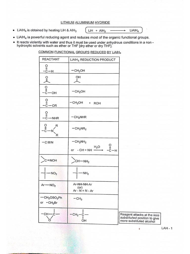 Reducing Agents (LiAlH4, Metal-Solvent Reduction (BIRCH Reduction) ) | PDF