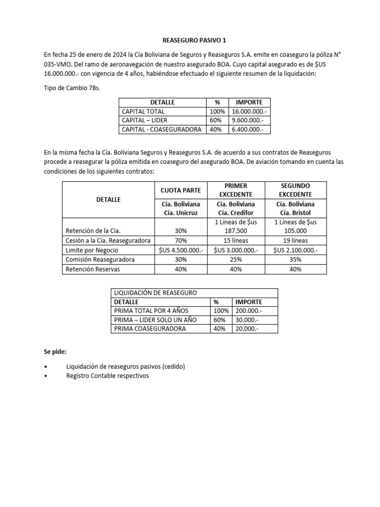 Practica Reaseguro 3c | PDF | Reaseguro | Póliza de seguros
