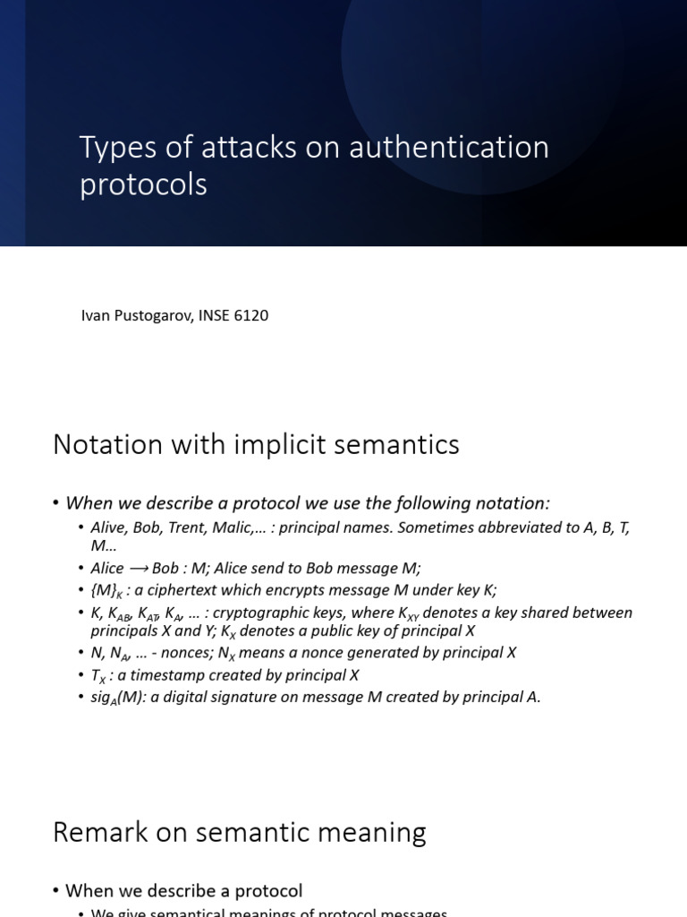 Types of Attacks On Authentication Protocols | PDF | Security Engineering | Network Protocols