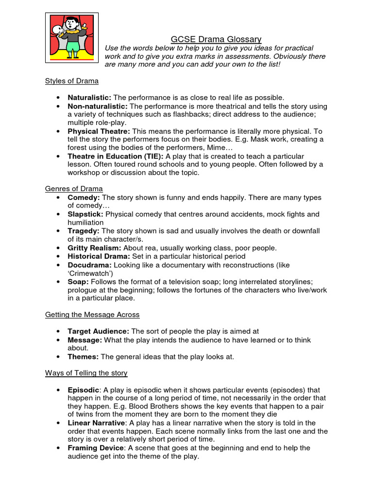 GCSE Drama Vocabulary Guide | PDF | Narration | Comedy