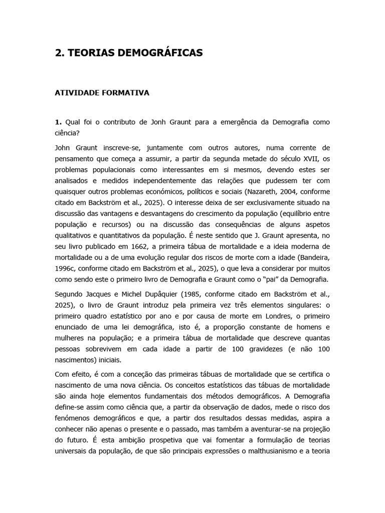 Teorias Demográficas: Graunt e Malthus | PDF | Crescimento populacional ...
