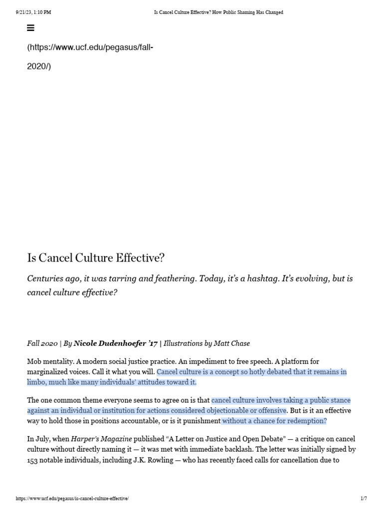 Is Cancel Culture Effective?: (HTTPS://WWW - Ucf.edu/pegasus/fall-2020 ...