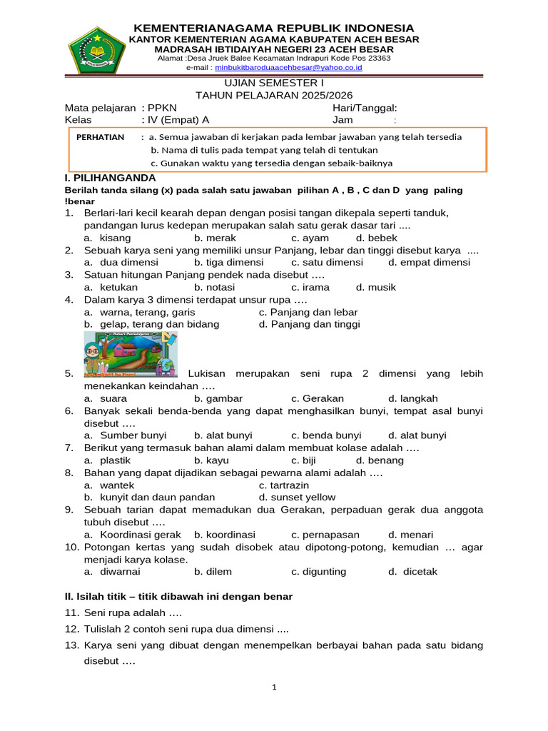 SOAL SBDP Kelas II Semester 2 | PDF