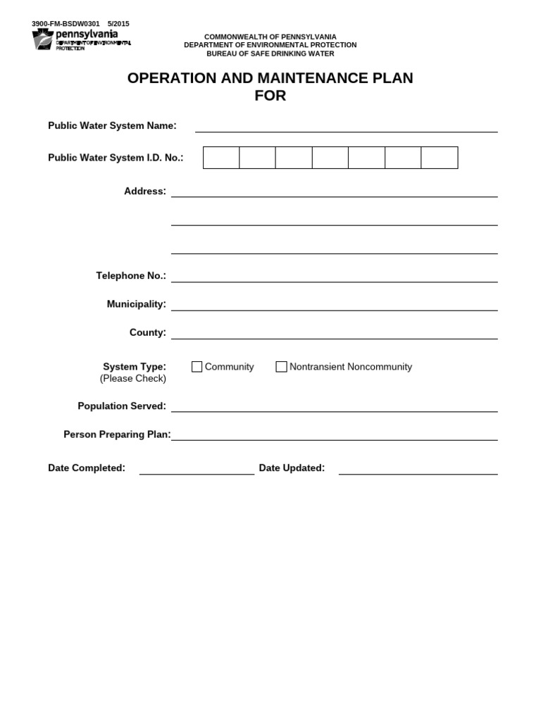 Pennsylvania Water System Maintenance Plan | PDF | Pump | Valve